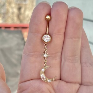 Gold Moon Belly Button Ring | Celestial Moon & Stars Belly Button ...