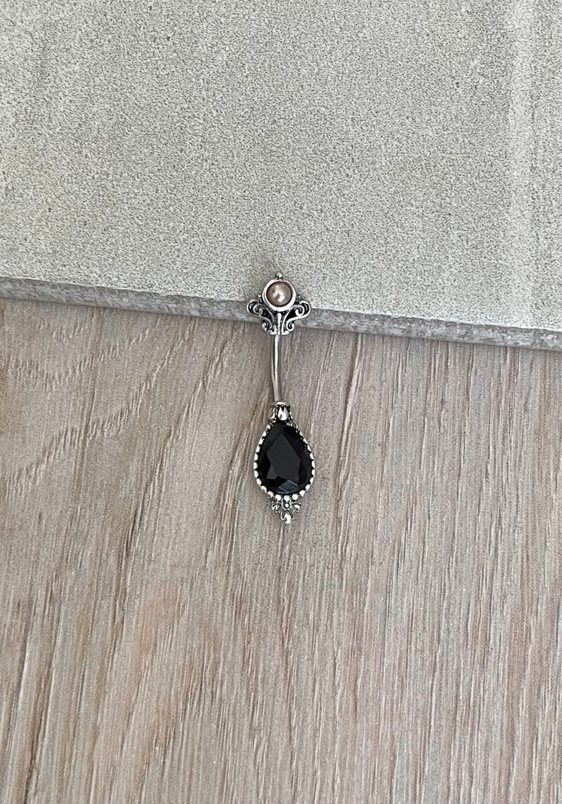 Elegant Silver Black Vintage Belly Button Ring Dainty - Etsy