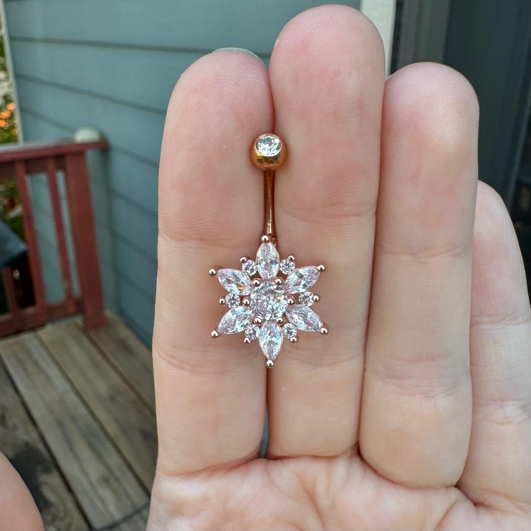 Flower Belly Button Ring Rose Gold, Dainty Belly Button Piercing ...
