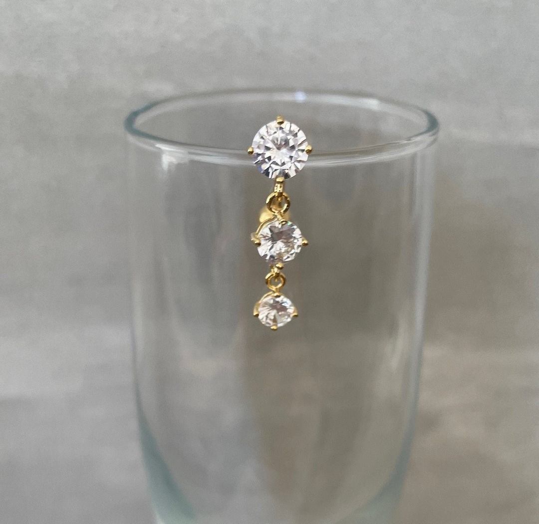 Gold Dangle Belly Button Ring, CZ Surgical Steel Navel Piercing - Etsy