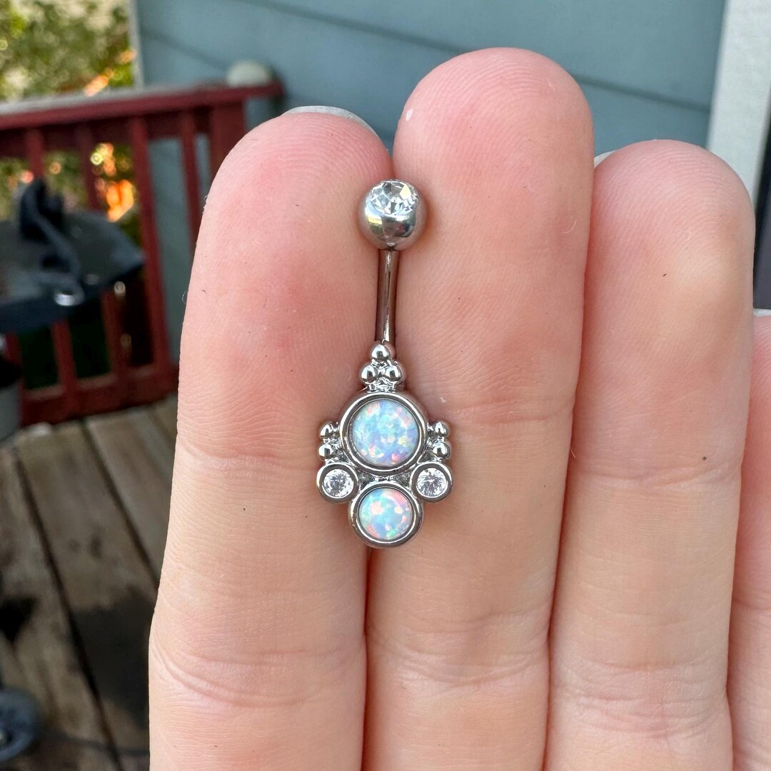 Silver Opal Belly Button Ring, Simple Non Dangle Belly Button Piercing ...