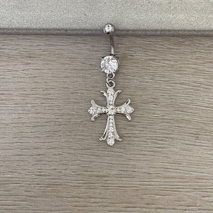 Silver Cross Belly Button Ring – Ornate CZ Navel Piercing, 316L ...