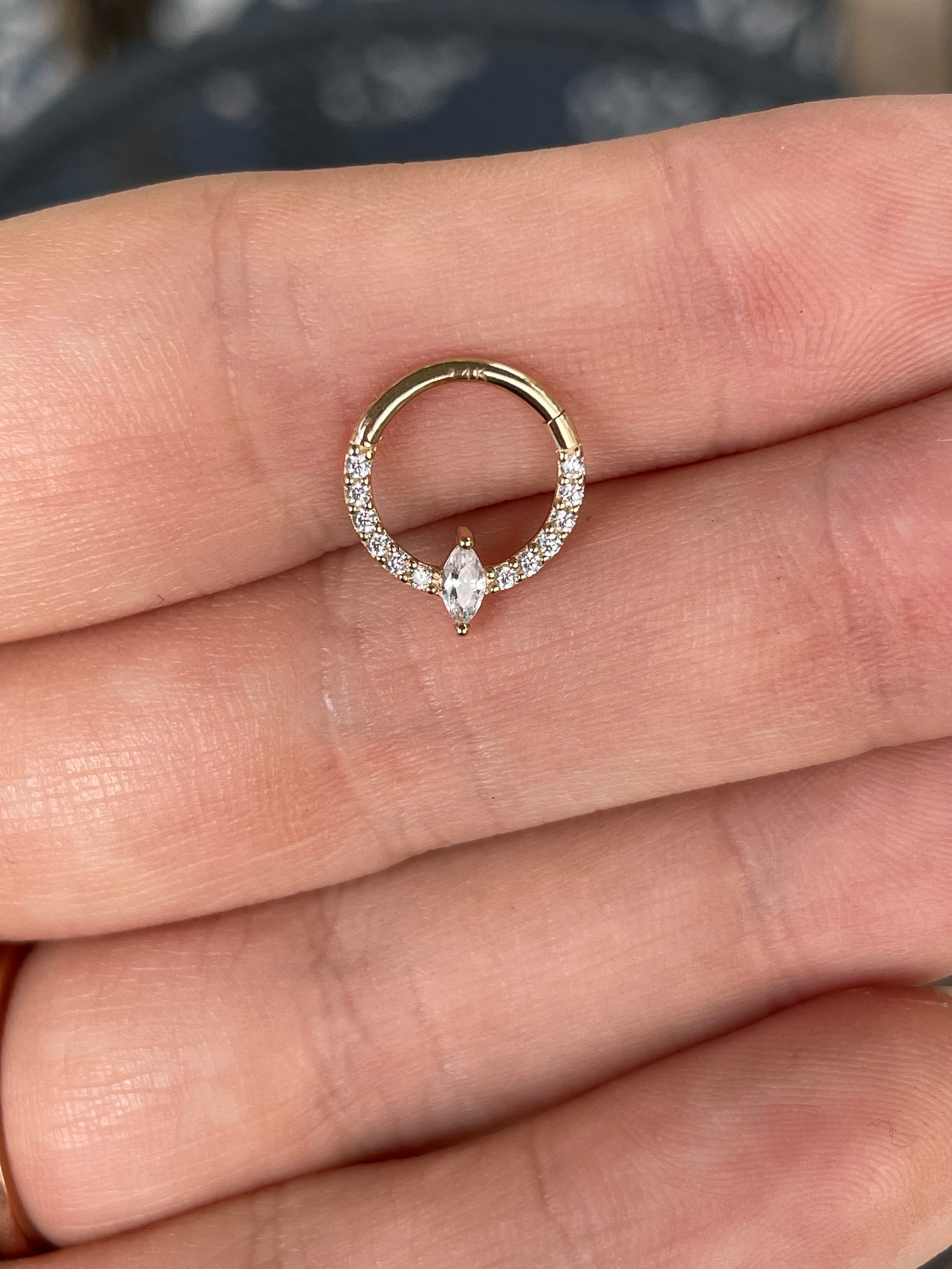 16G Solid Gold Daith Ring CZ Daith Jewelry 8mm or 10mm Dainty - Etsy