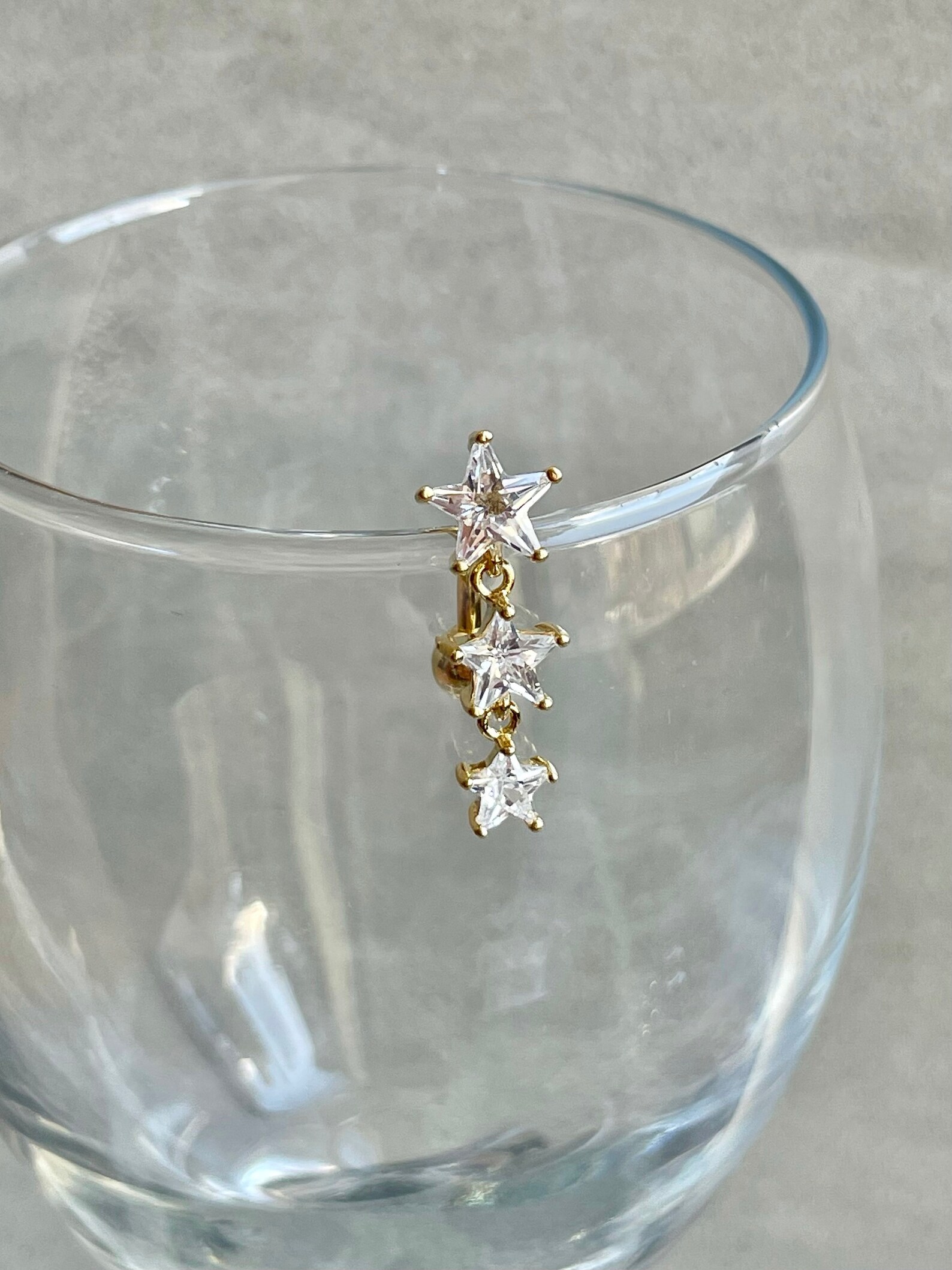 Gold Top Down Belly Button Ring Star CZ Floating Belly Ring - Etsy