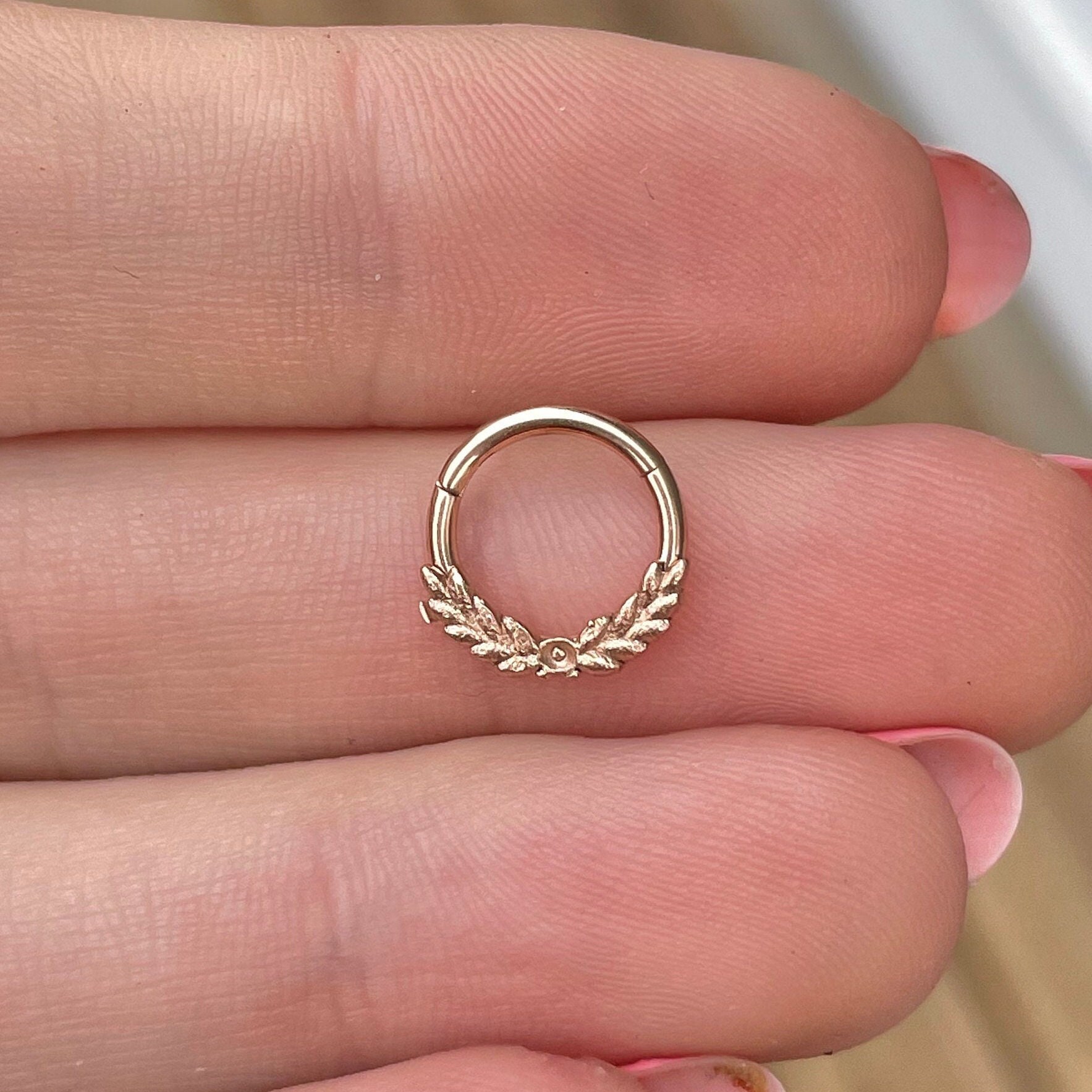 Silver Leaf Septum Ring, Nature Inspired Clicker Hoop, Dainty CZ Leaf ...