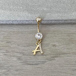 Personalized Initial Belly Button Ring | Dainty 14k Gold Belly Button ...