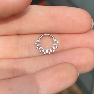 16G Silver Daith Earring 8mm/10mm Titanium | CZ Baguette Daith Jewelry ...