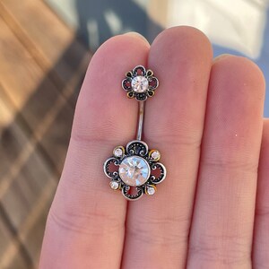 Flower Belly Button Ring, Pink Belly Button Piercing, Non Dangle Belly ...