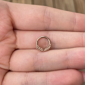 Silver Leaf Septum Ring, Nature Inspired Clicker Hoop, Dainty CZ Leaf ...