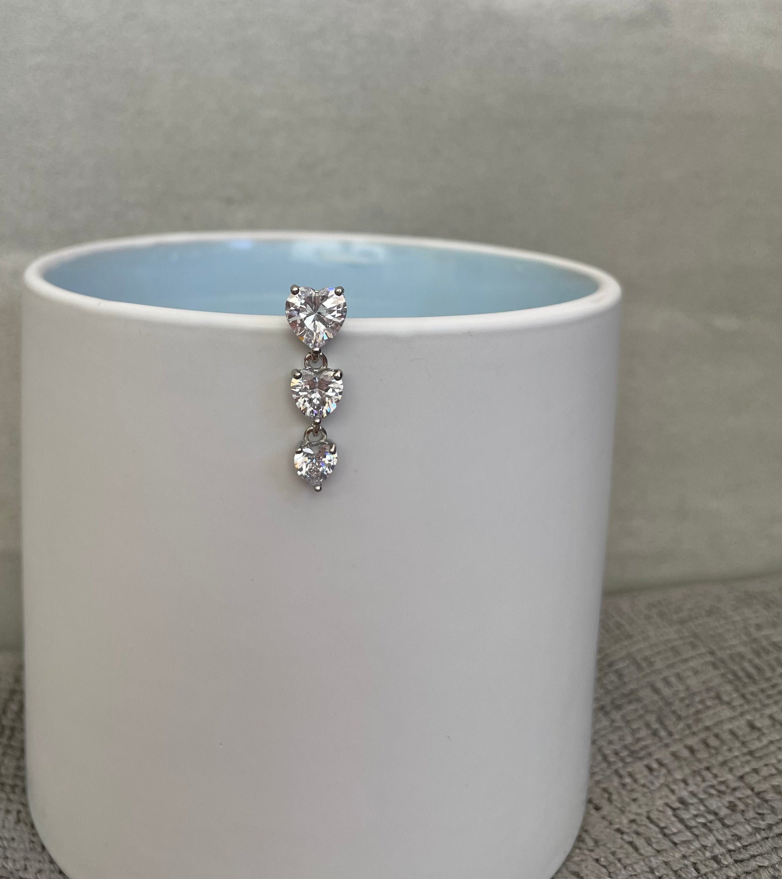 Silver Top Down Belly Button Ring Heart CZ dangle Delicate - Etsy