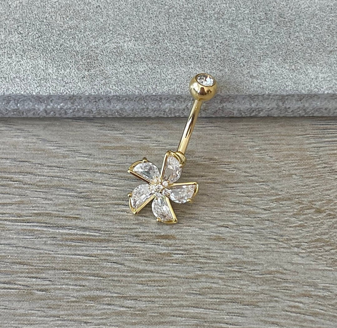 Gold Flower Belly Button Ring Dainty 14k Gold Plated Cute Unique ...