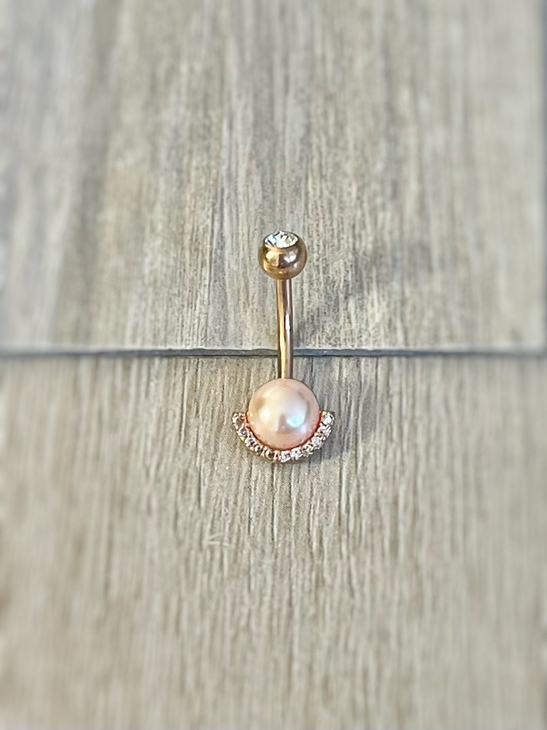 Rose Gold Pink Pearl Belly Button Piercing - Etsy