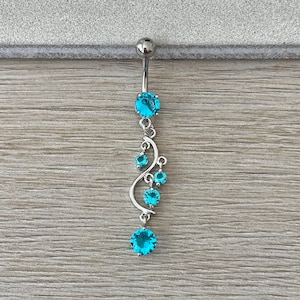 Dangly Belly Button Ring Silver | Blue Long Dainty Minimalist Belly ...