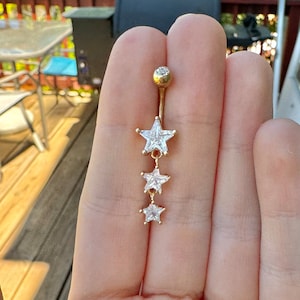 Dangly Belly Button Piercing, Silver Star Long Navel Jewelry Piercing ...
