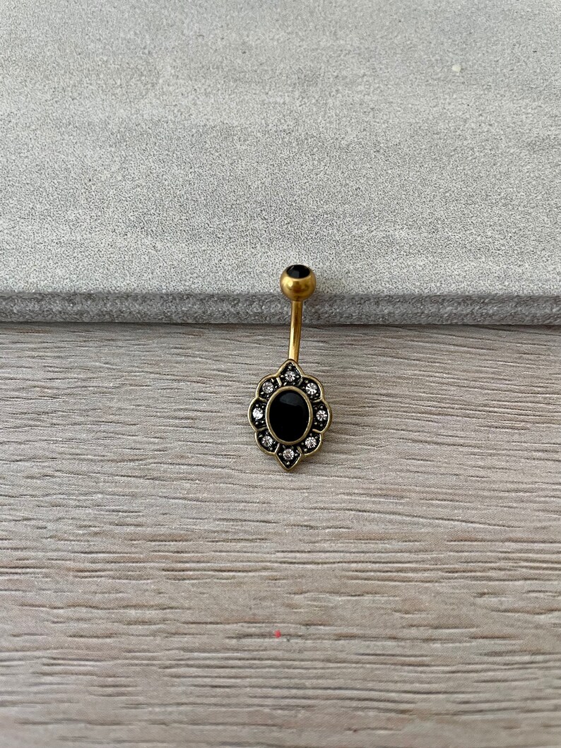 Elegant Gold Black Vintage Belly Button Ring Dainty | Etsy