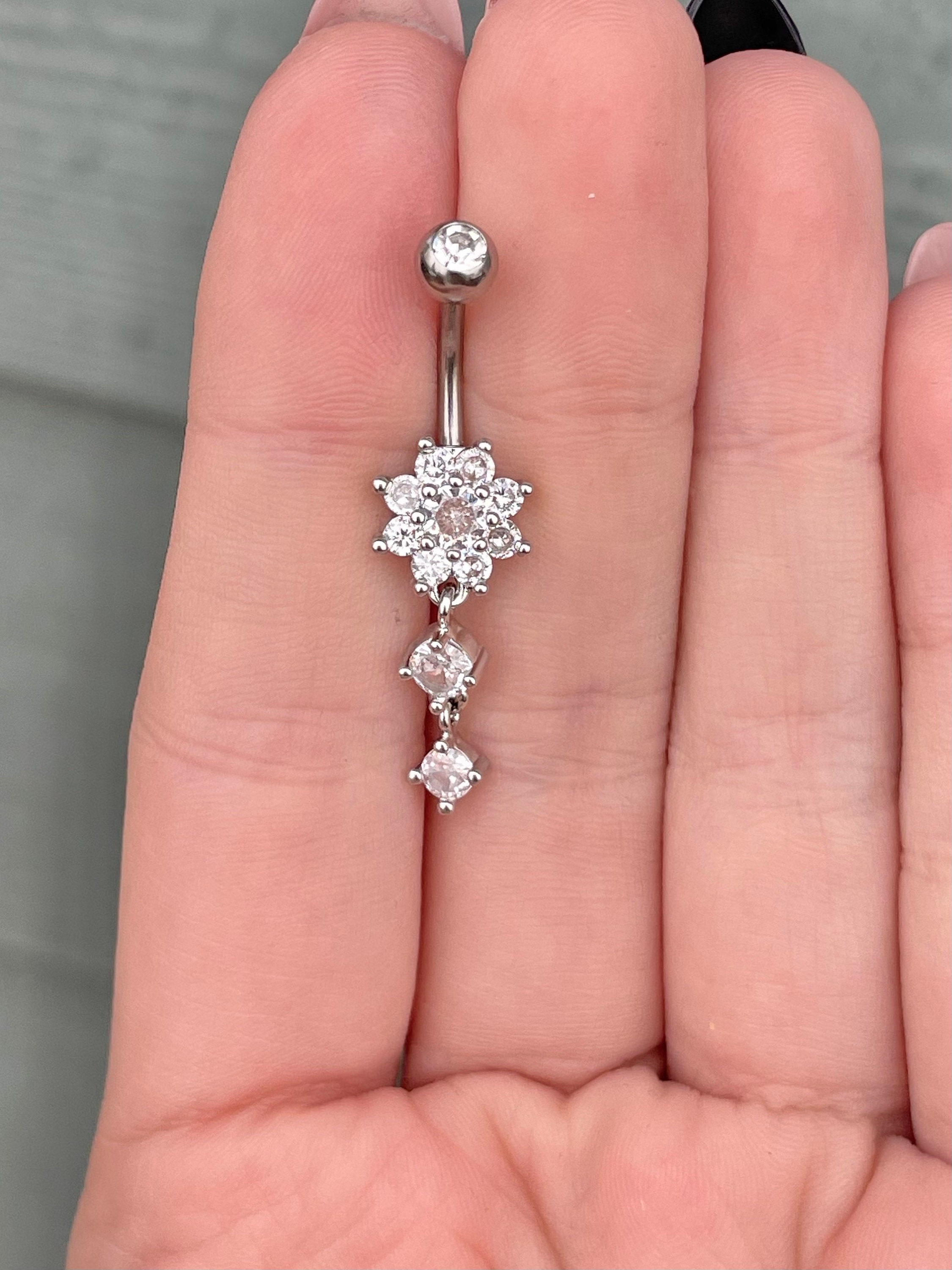 Rose Gold Flower Belly Button Ring, Floral Navel Piercing, Dainty ...