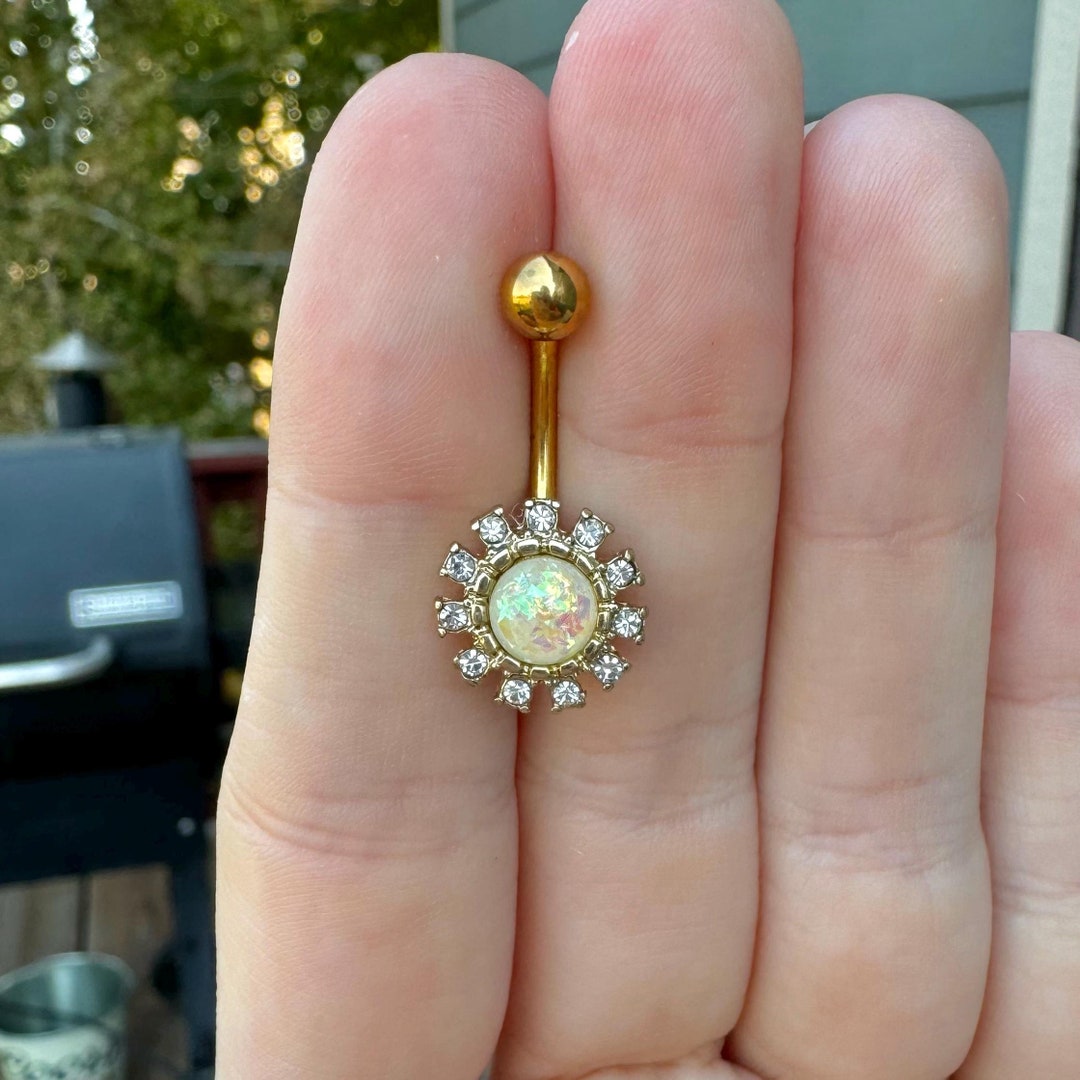 Gold Opal Belly Button Ring, Dainty Cute Non Dangle Belly Button Ring ...