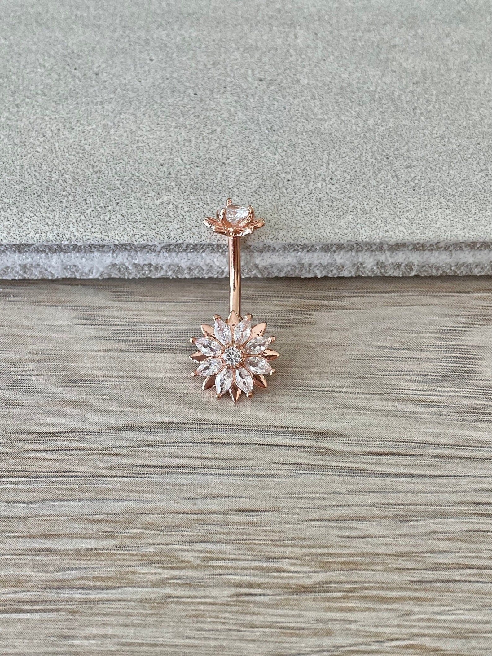 Rose Gold Flower Belly Ring | Surgical Steel Navel Jewelry - Etsy