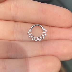 16G Silver Daith Earring 8mm/10mm Titanium | CZ Baguette Daith Jewelry ...