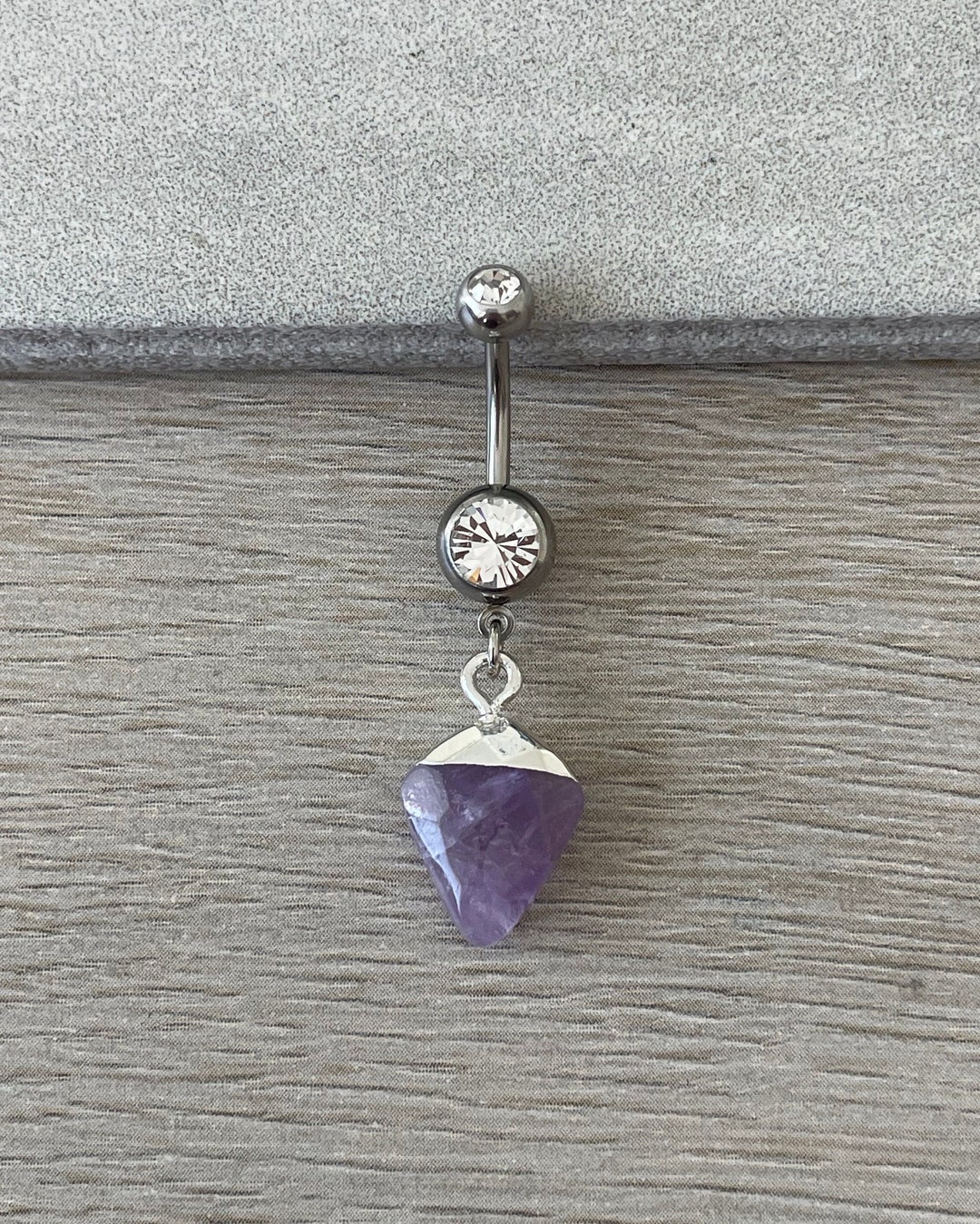 Amethyst Dangle Belly Button Ring Silver Crystal Belly Button Jewelry ...