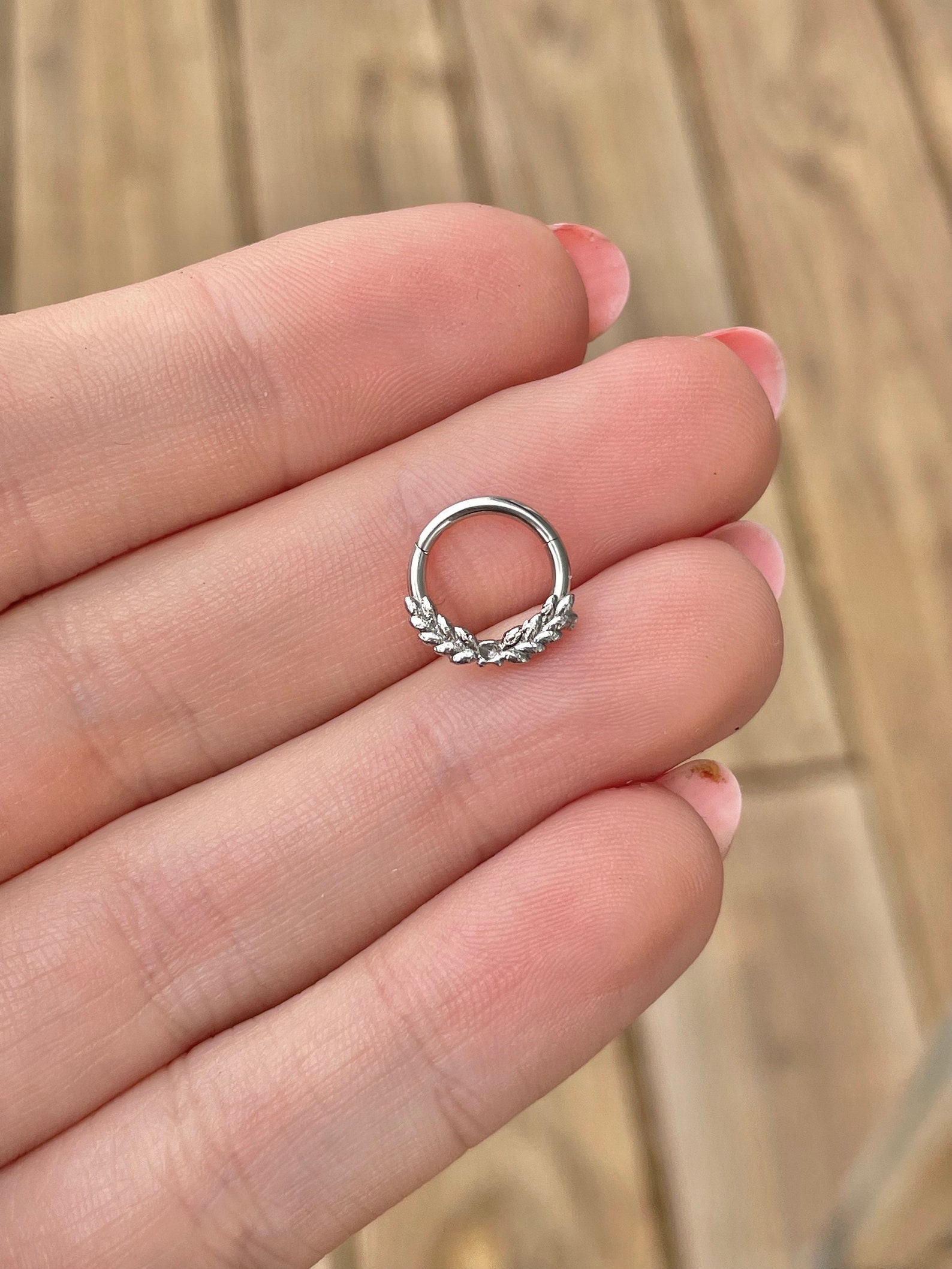 Silver Leaf Septum Ring, Nature Inspired Clicker Hoop, Dainty CZ Leaf ...