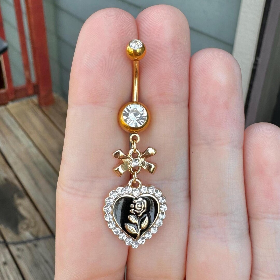 Gold Heart Belly Button Ring, Cute Belly Button Piercing, Belly Button ...