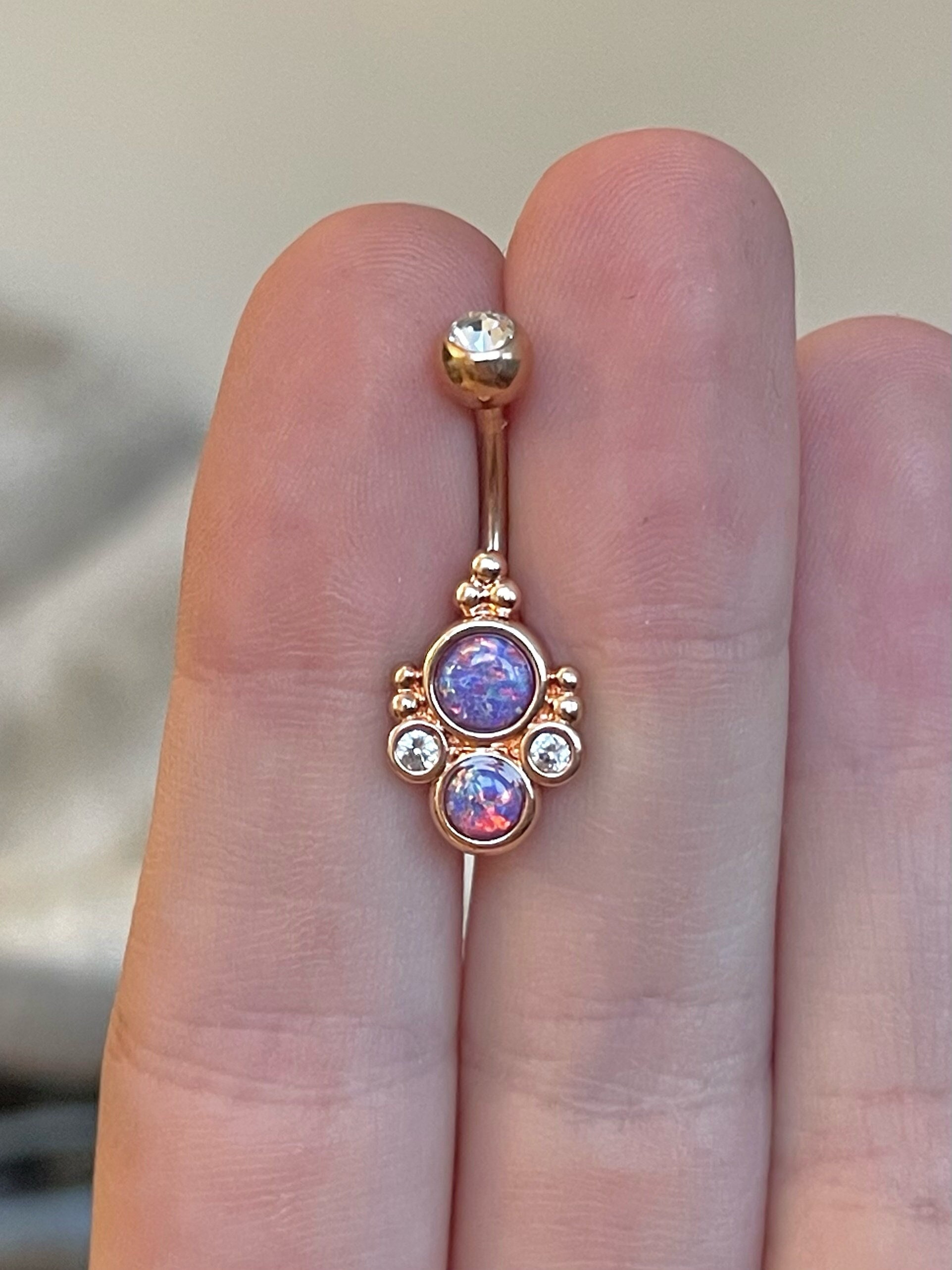 Rose Gold Belly Button Ring, Faux Purple Opal Navel Piercing, Dainty ...