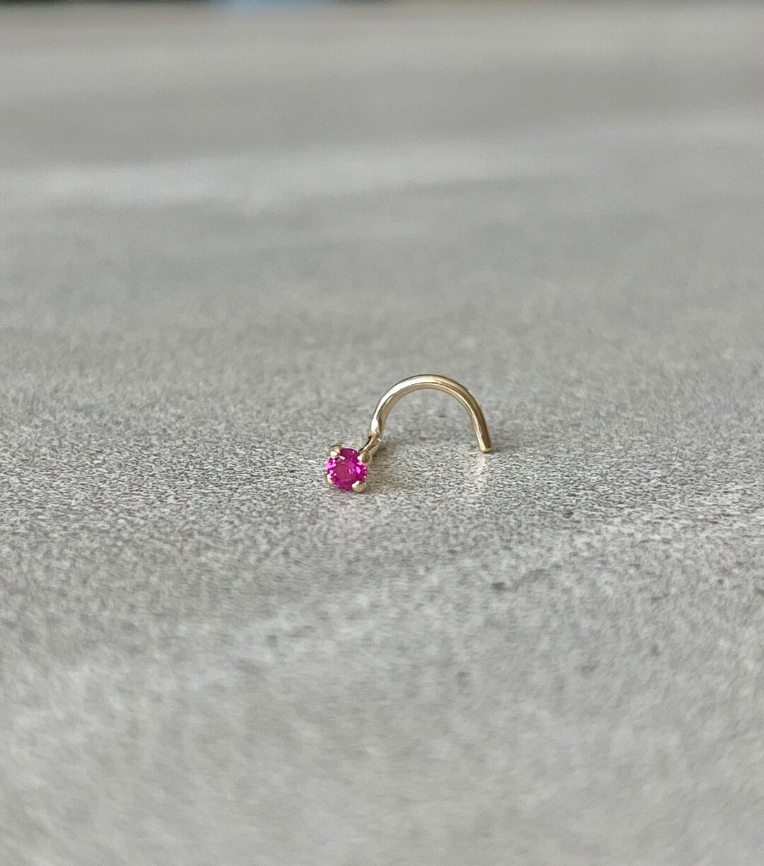 14K Solid Gold Red CZ Nose Stud Screw Nose Ring Screw 20G - Etsy
