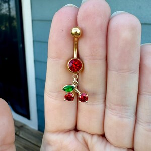 Cherry Belly Button Ring, Gold Belly Button Jewelry, Cute Unique Belly ...