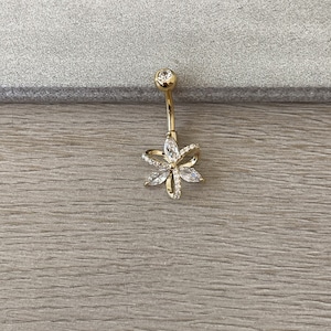 Gold Flower Belly Button Ring Dainty 14k Gold Plated Unique Minimal ...