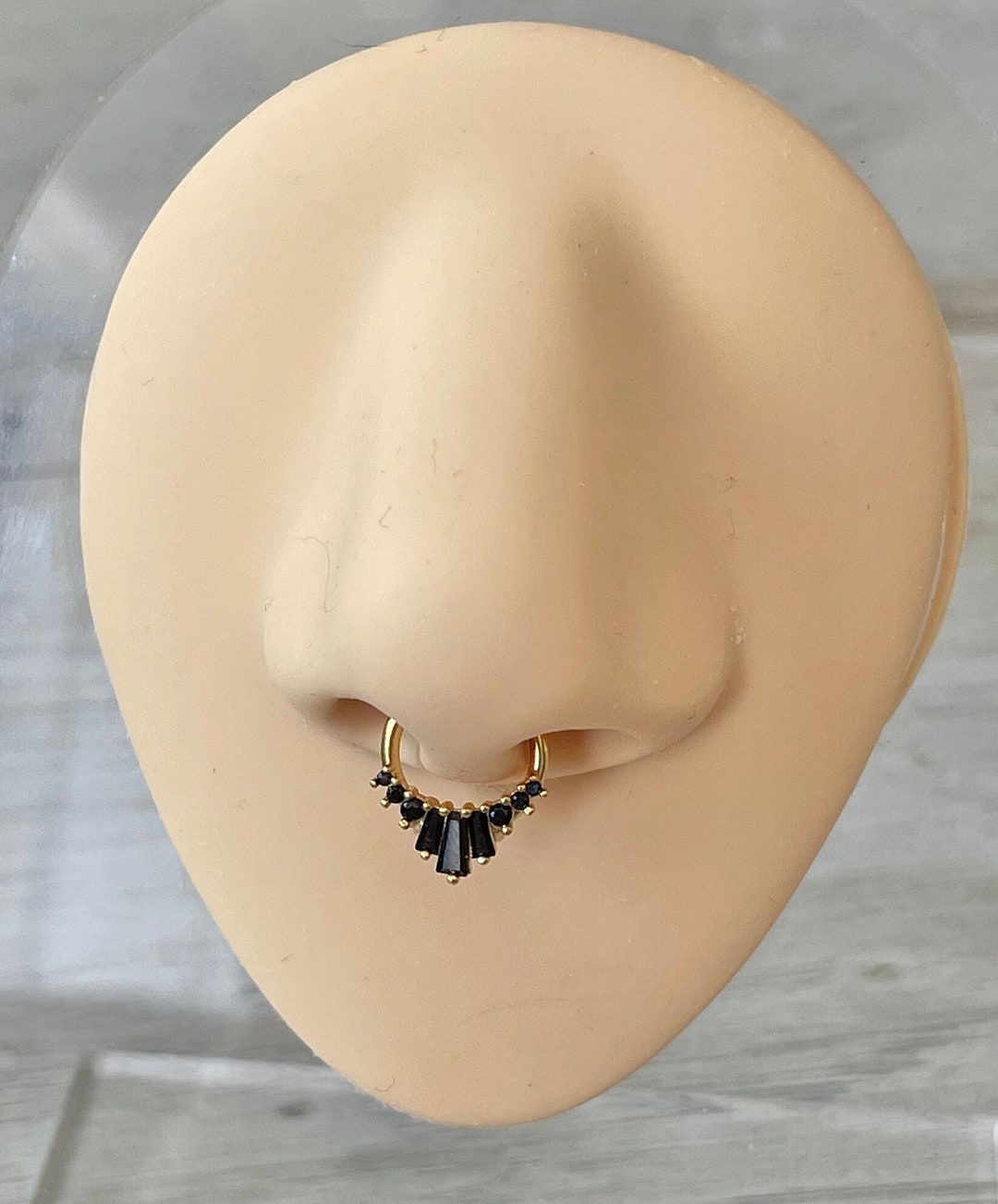Gold Septum Ring W/black CZ, Septum Jewelry, Septum Piercing, Septum ...