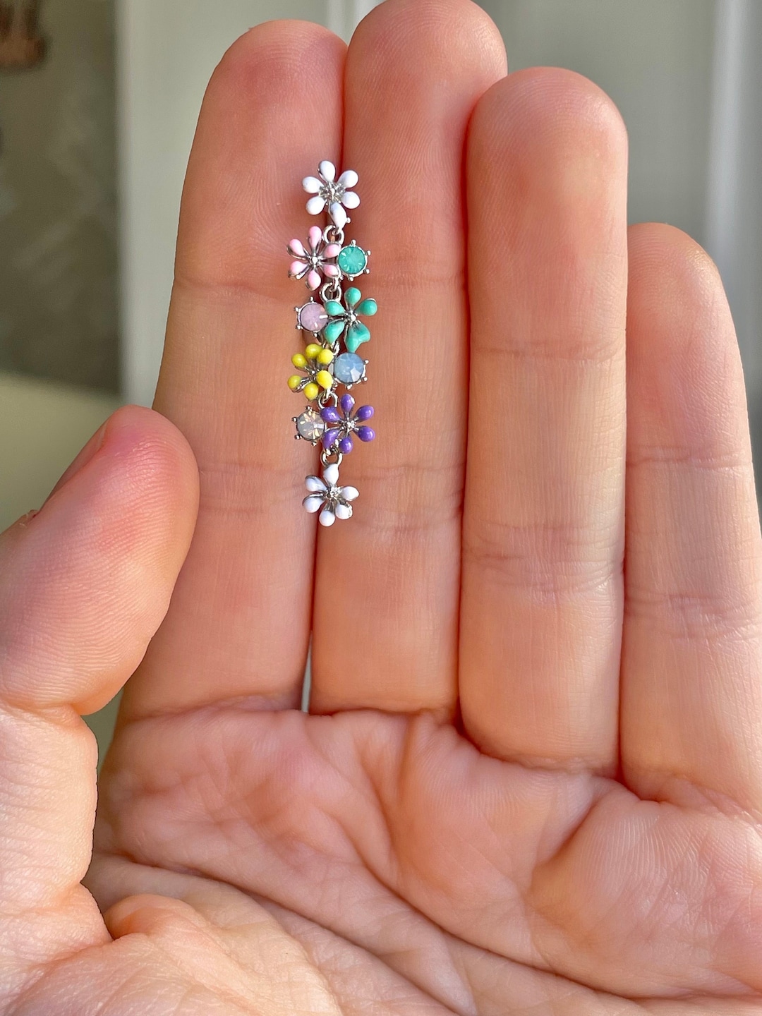 Silver Top Down Belly Button Ring Floral | Flower Dangly Floating Belly ...