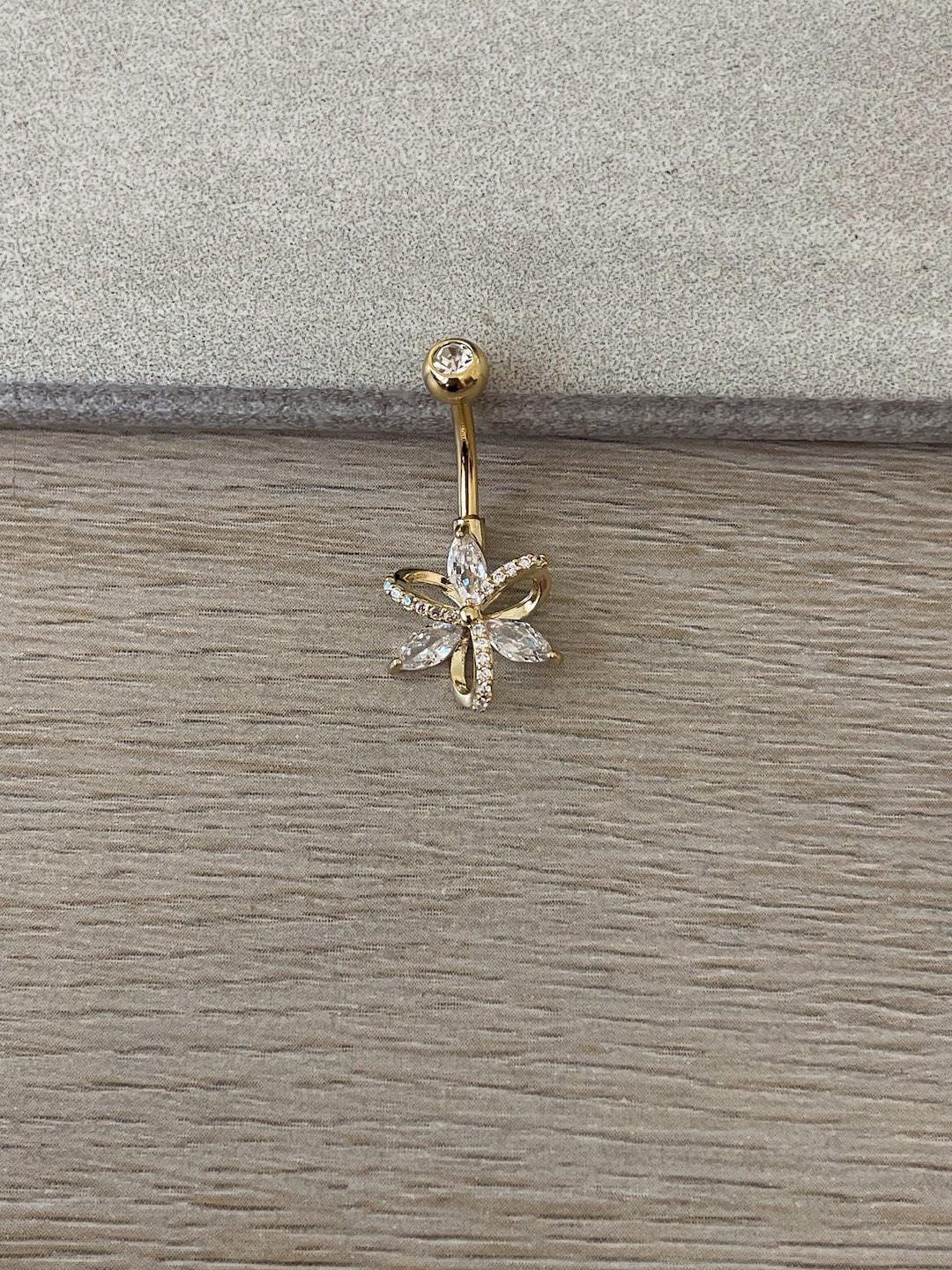 Gold Flower Belly Button Ring, Dainty 14k Gold Plated Unique Minimal ...