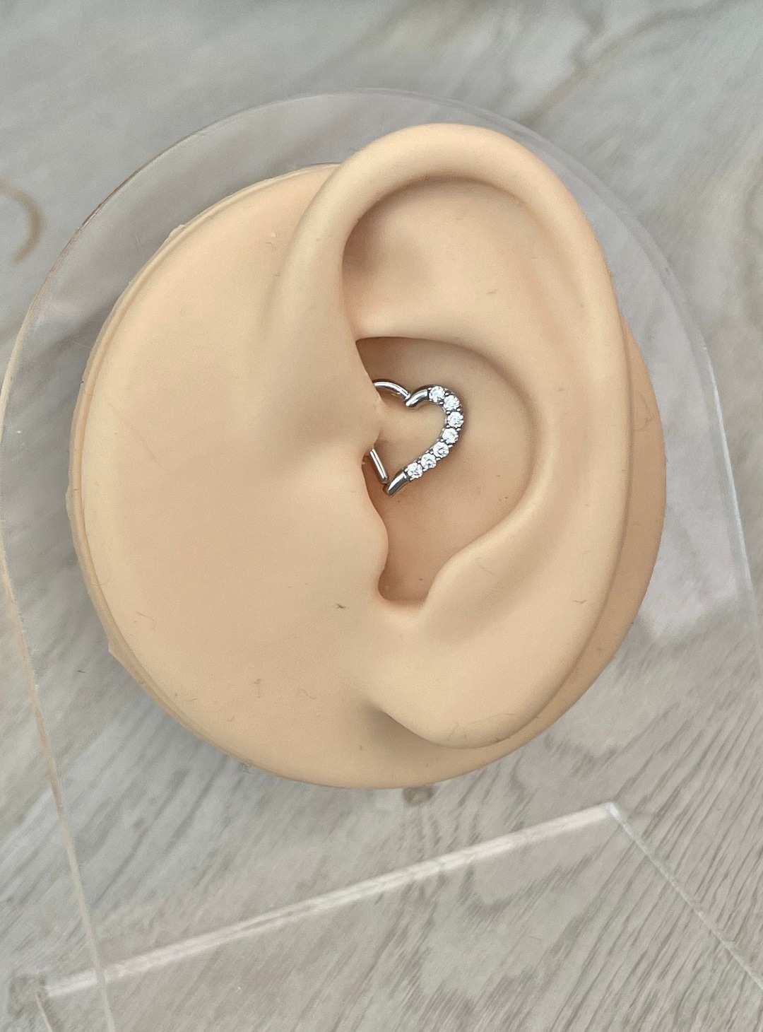 16G Solid White Gold Heart Daith Earring 8mm CZ Cute Daith Jewelry ...