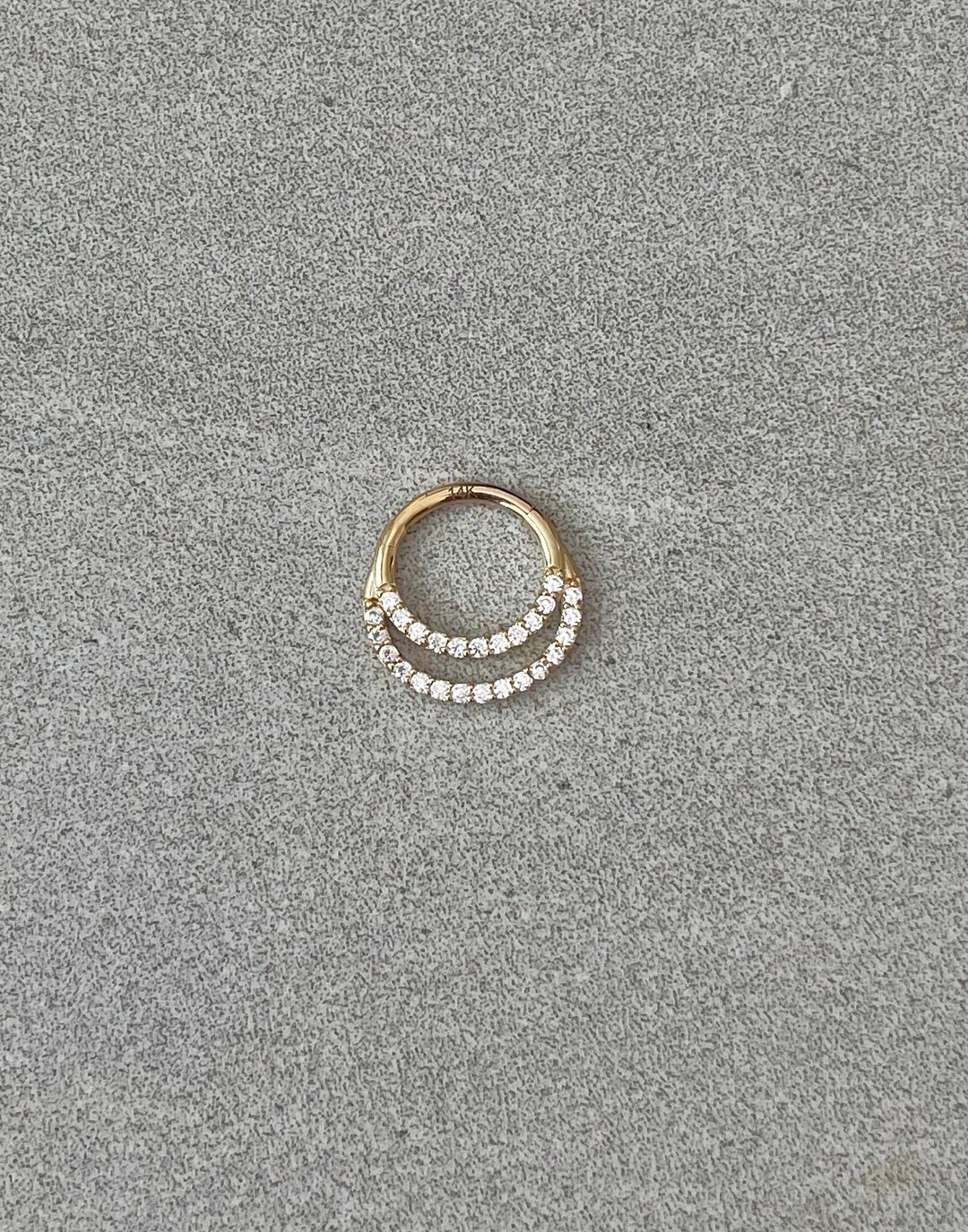 14k Solid Gold Septum Ring, Double Row CZ Clicker Hoop, Elegant Fine ...