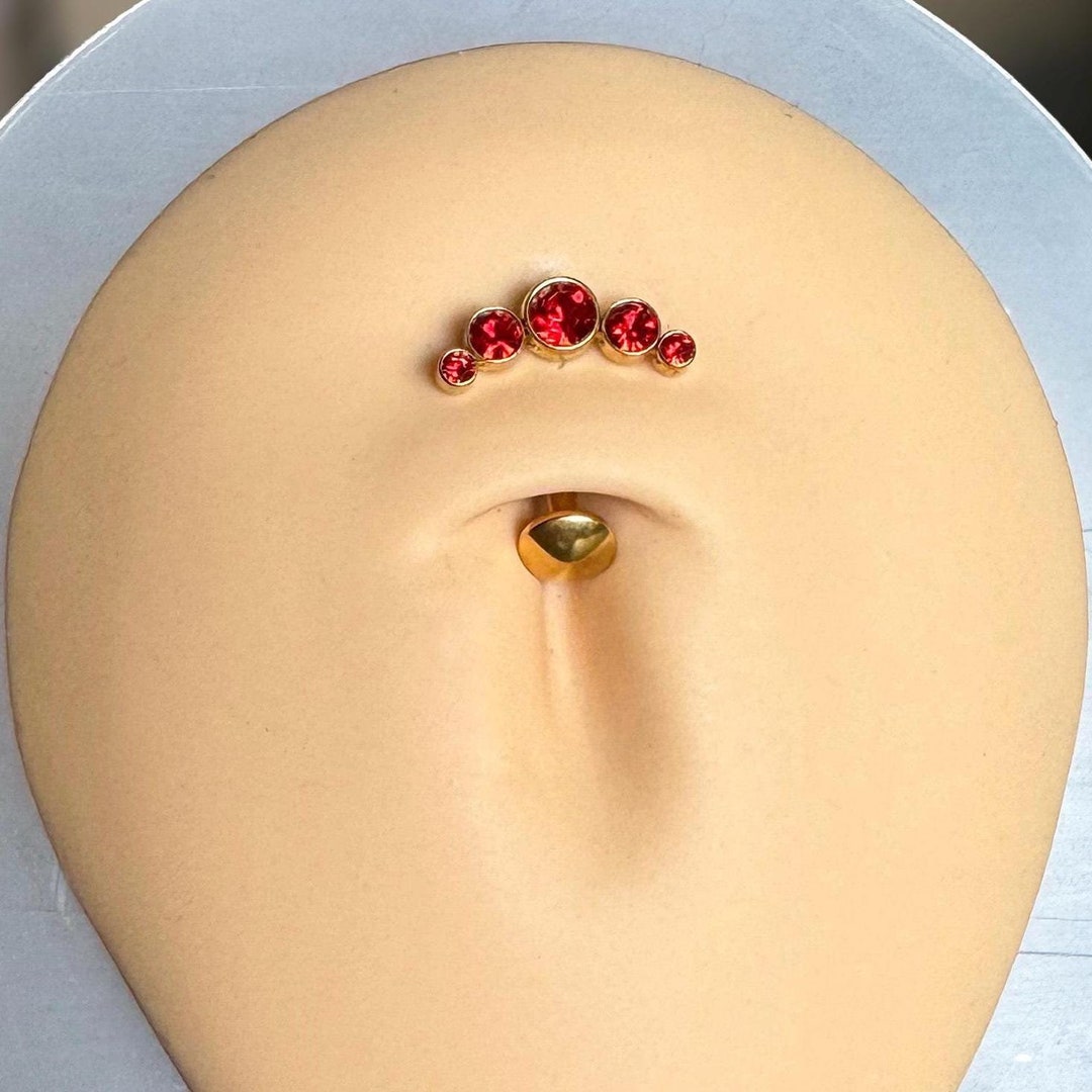 Top Down Red Belly Button Ring Threadless Floating Navel Jewelry Flat ...