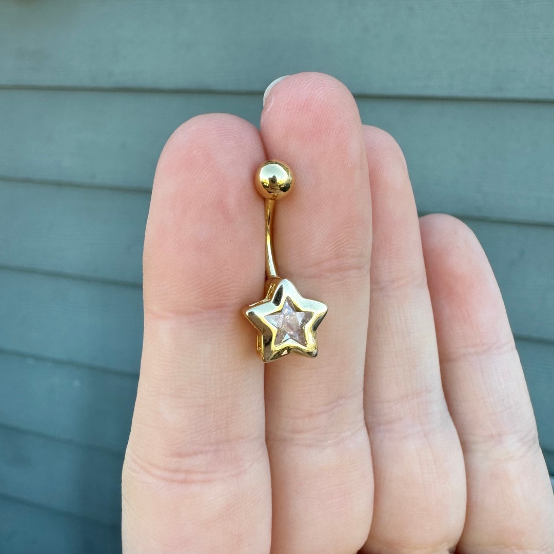 Star Belly Button Ring Dainty 14k Gold Plated Unique Minimalist Mini Small Belly Piercing