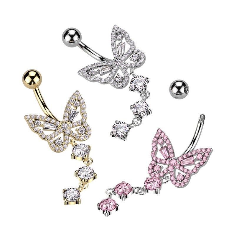 Silver Butterfly Belly Button Ring Dainty Belly Button Etsy