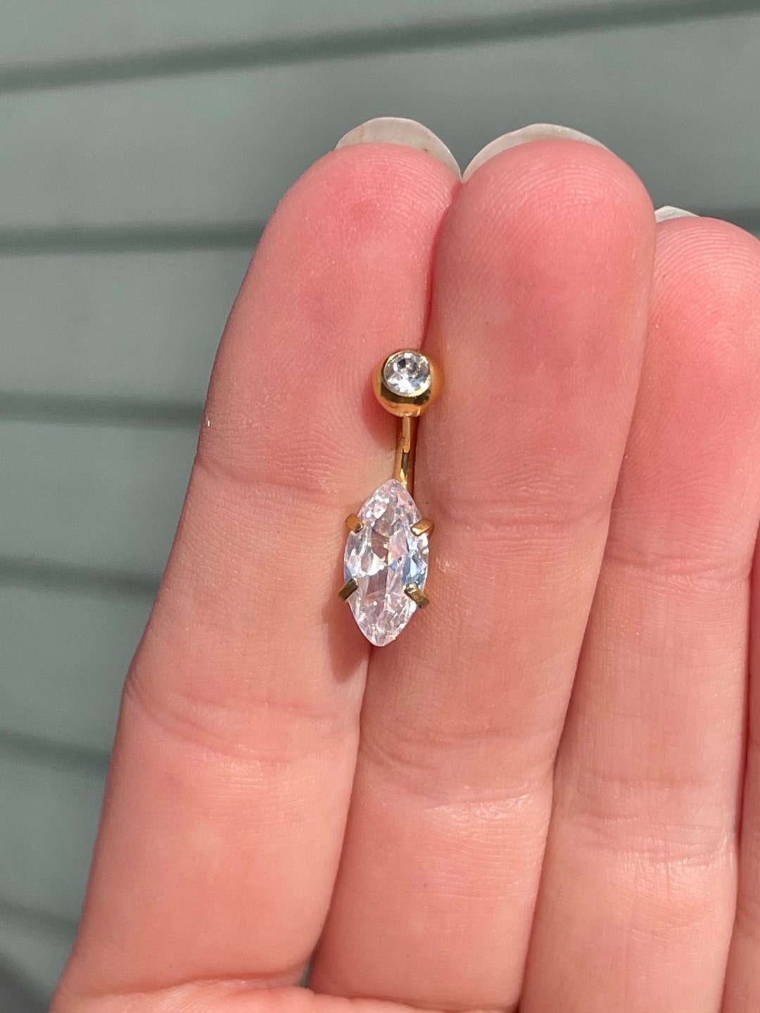 Marquise Crystal Gold Belly Button Ring 14g 10mm Short Small Simple ...