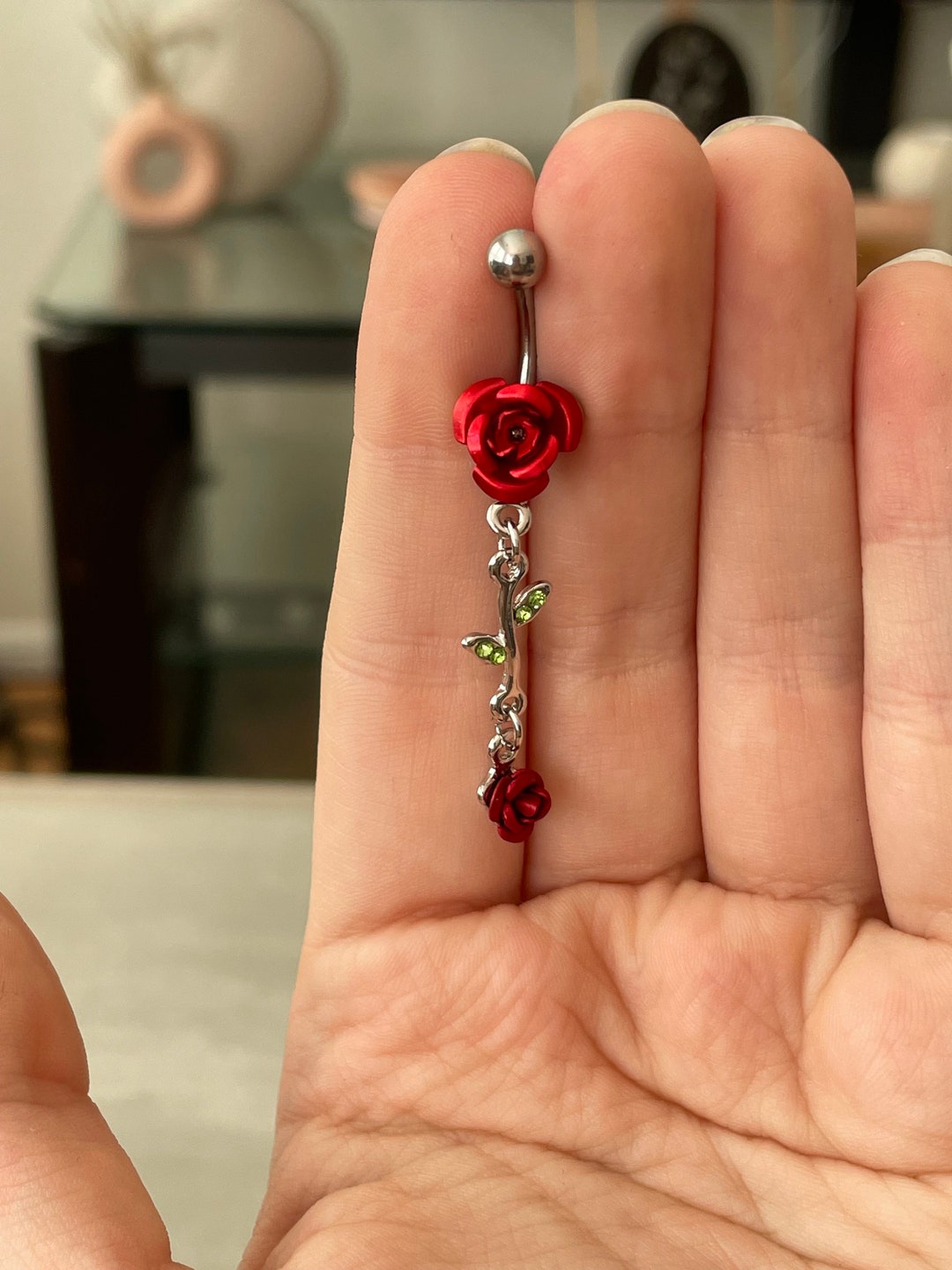 Rose Belly Button Ring Silver, Unique Belly Button Piercing, Cute ...
