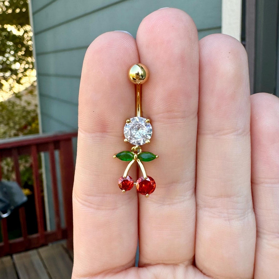 Cherry Belly Button Ring, Gold Belly Button Jewelry, Cute Unique Belly ...