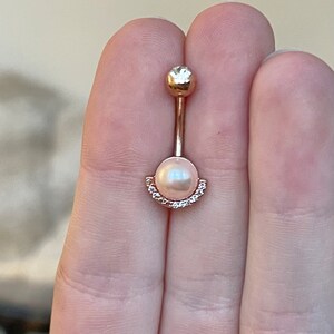 Rose Gold Pink Pearl Belly Button Piercing - Etsy