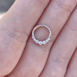 16G Solid White Gold Daith Ring CZ 8mm/10mm | Dainty 14k Gold Daith ...