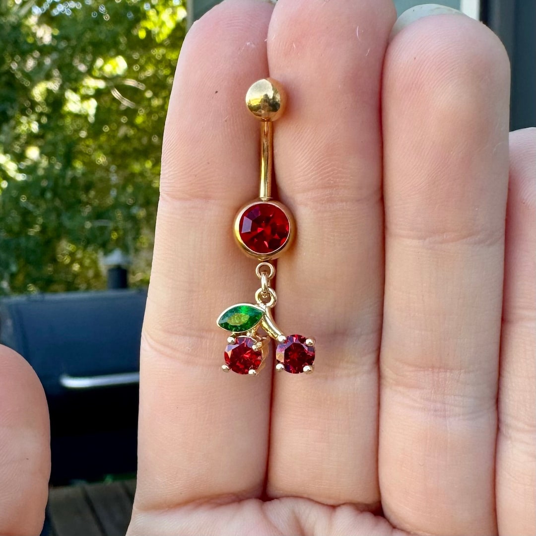 Cherry Belly Button Ring, Gold Belly Button Jewelry, Cute Unique Belly ...