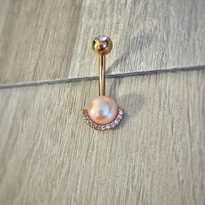 Rose Gold Pink Pearl Belly Button Piercing - Etsy