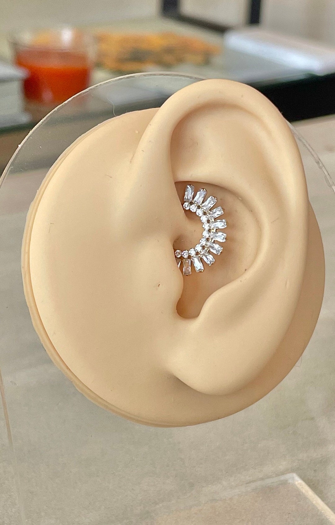 16G Gold Daith Earring Titanium Clicker 8mm/10mm | CZ Crystal Daith ...