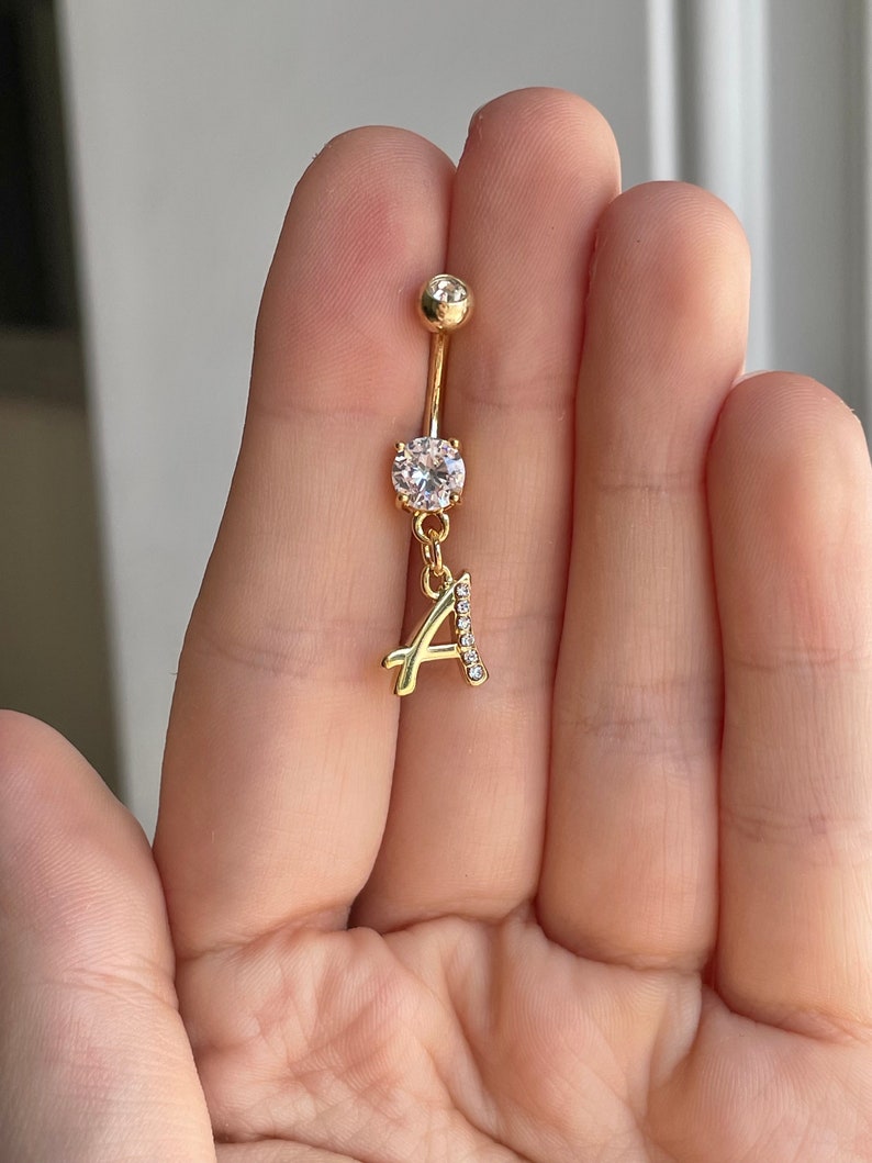 Personalized Initial Belly Button Ring Dainty 14k Gold Belly - Etsy