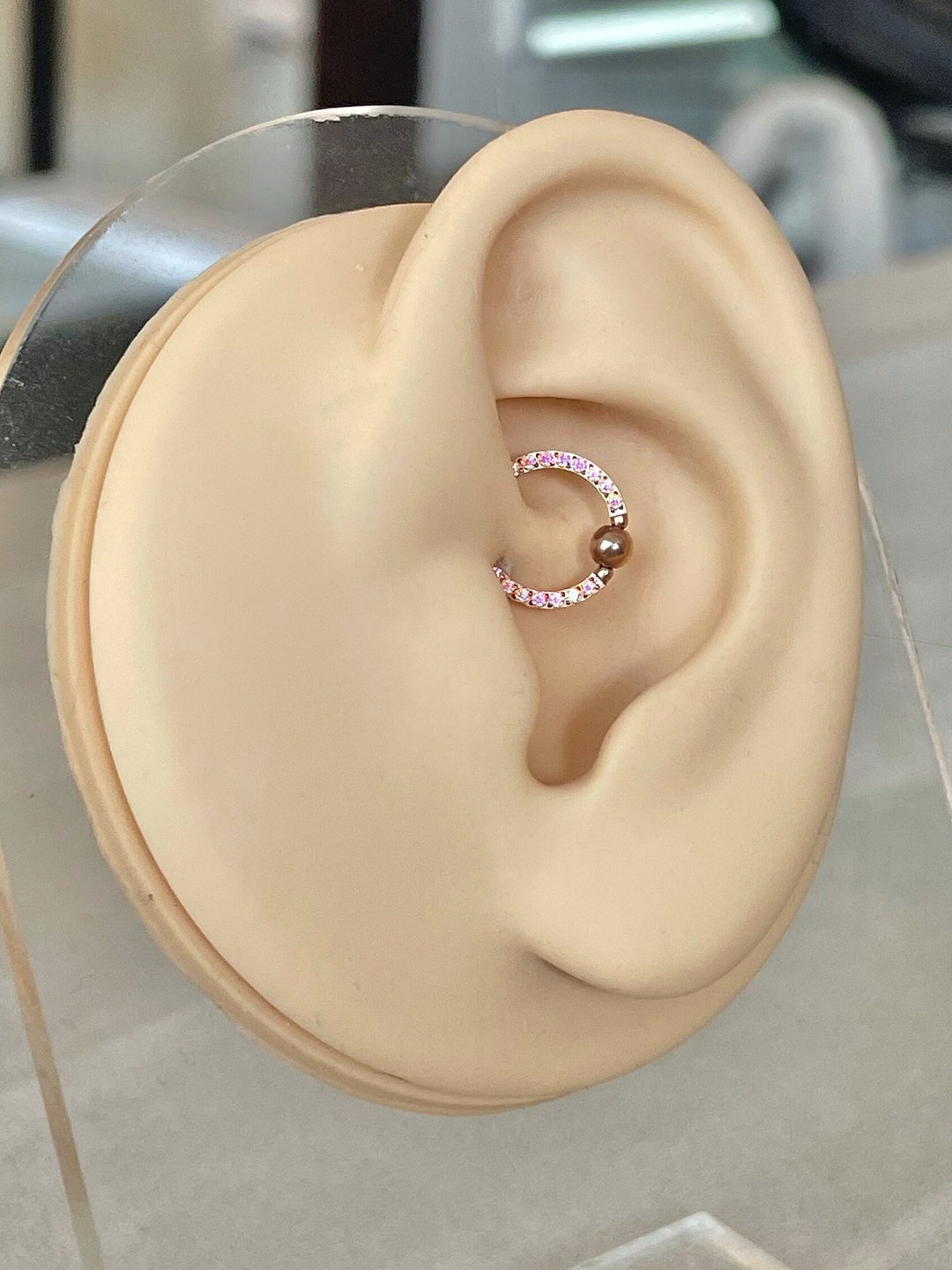 16G Daith Earring Titanium Hoop 8mm/10mm CZ Aurora Daith Jewelry Rose ...