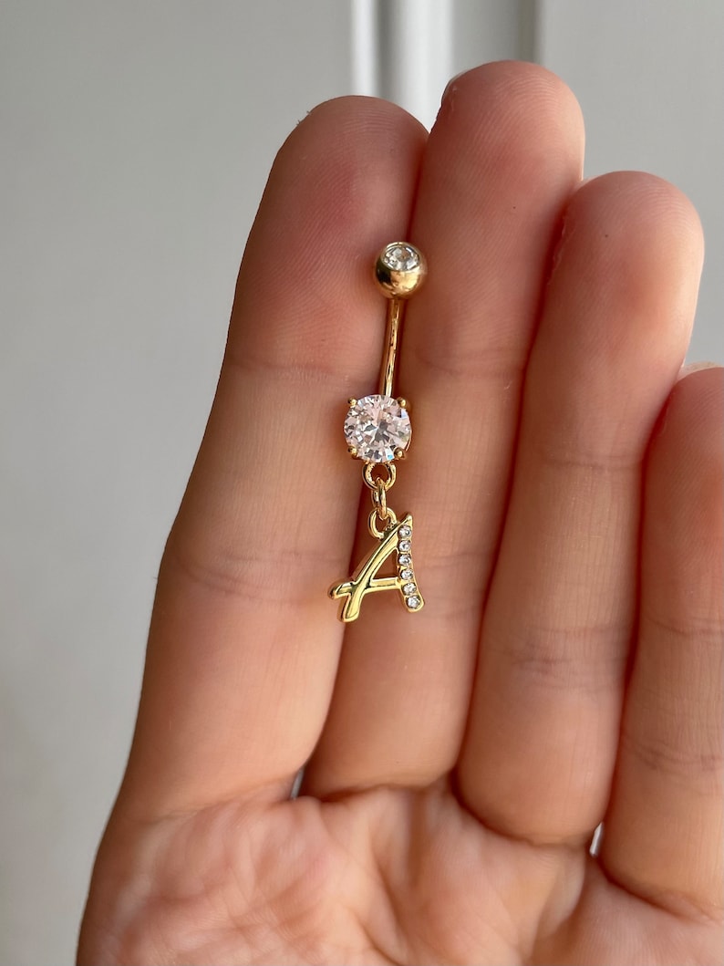 Personalized Initial Belly Button Ring Dainty 14k Gold Belly - Etsy