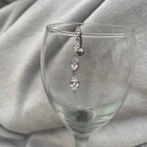 Marquise CZ Silver Top Down Belly Button Ring 14G 10mm Dangle Delicate ...